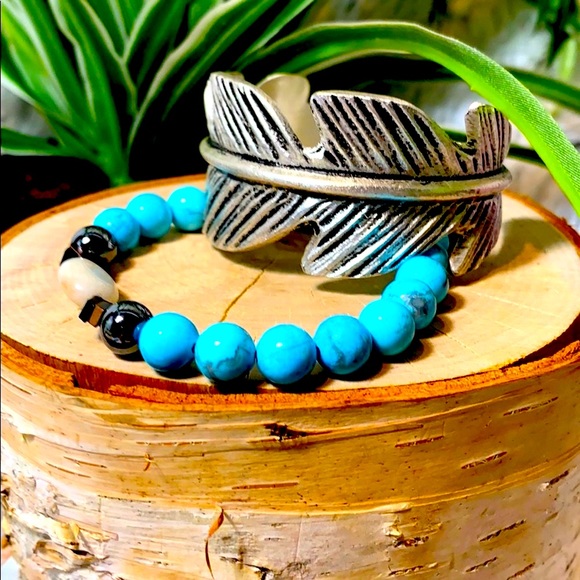 Rustic Cuff | Jewelry | 2 Rustic Cuff Bracelets Feather Rare Blue ...